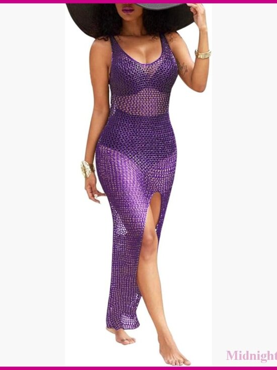 Swim | Crochet Cover Up Swimsuit Scoop Neck Side Split Beach Dress ...